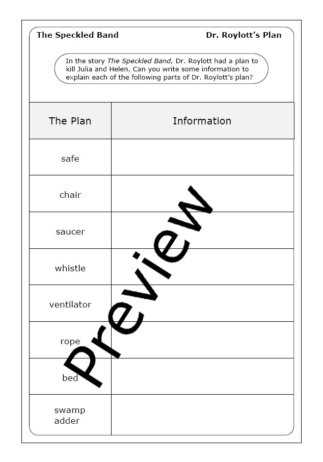 Arthur Conan Doyle "The Adventure of the Speckled Band" worksheets ...