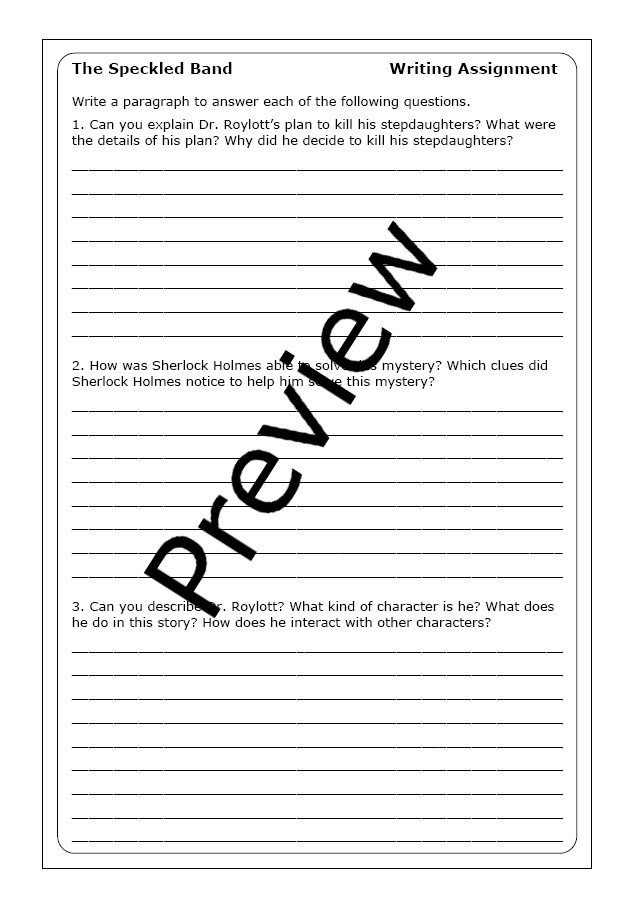 Arthur Conan Doyle "The Adventure of the Speckled Band" worksheets ...