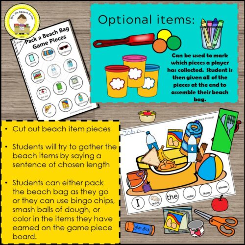 Summer Speech Therapy Build a Beach Bagto Increase Sentence Length ...