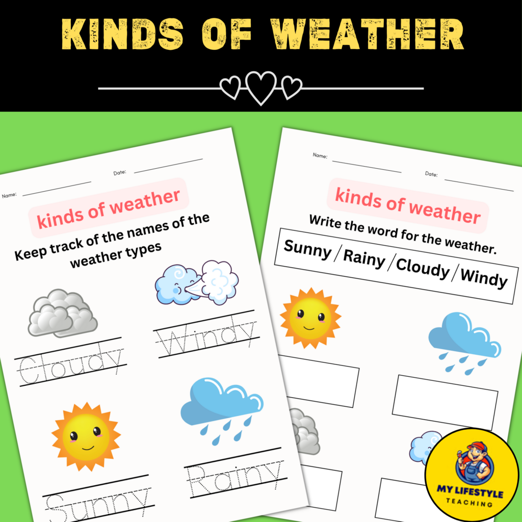 printable matching and tracing kinds of weather worksheet for grade 1 ...