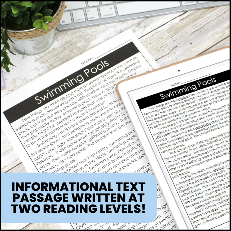 Swimming Pools Reading Comprehension Passage Printable & Digital | Made ...