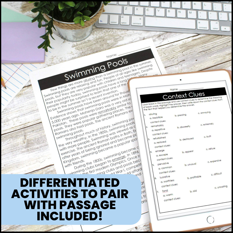 Swimming Pools Reading Comprehension Passage Printable & Digital | Made ...