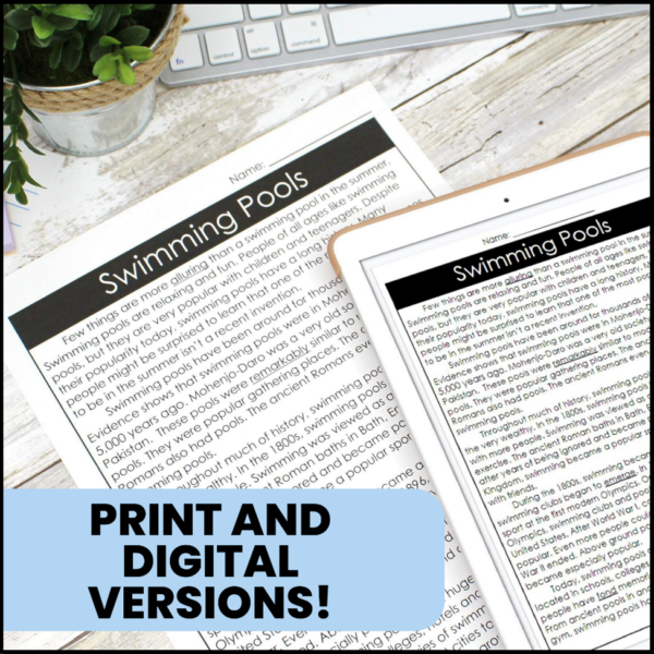 Swimming Pools Reading Comprehension Passage Printable & Digital | Made ...