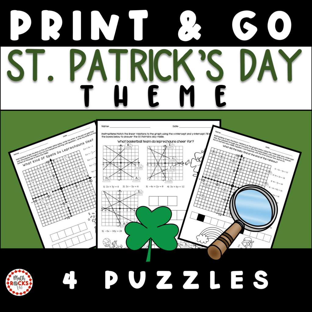 Linear Relations Graphing Lines St. Patrick's Day Puzzle Printable Math ...
