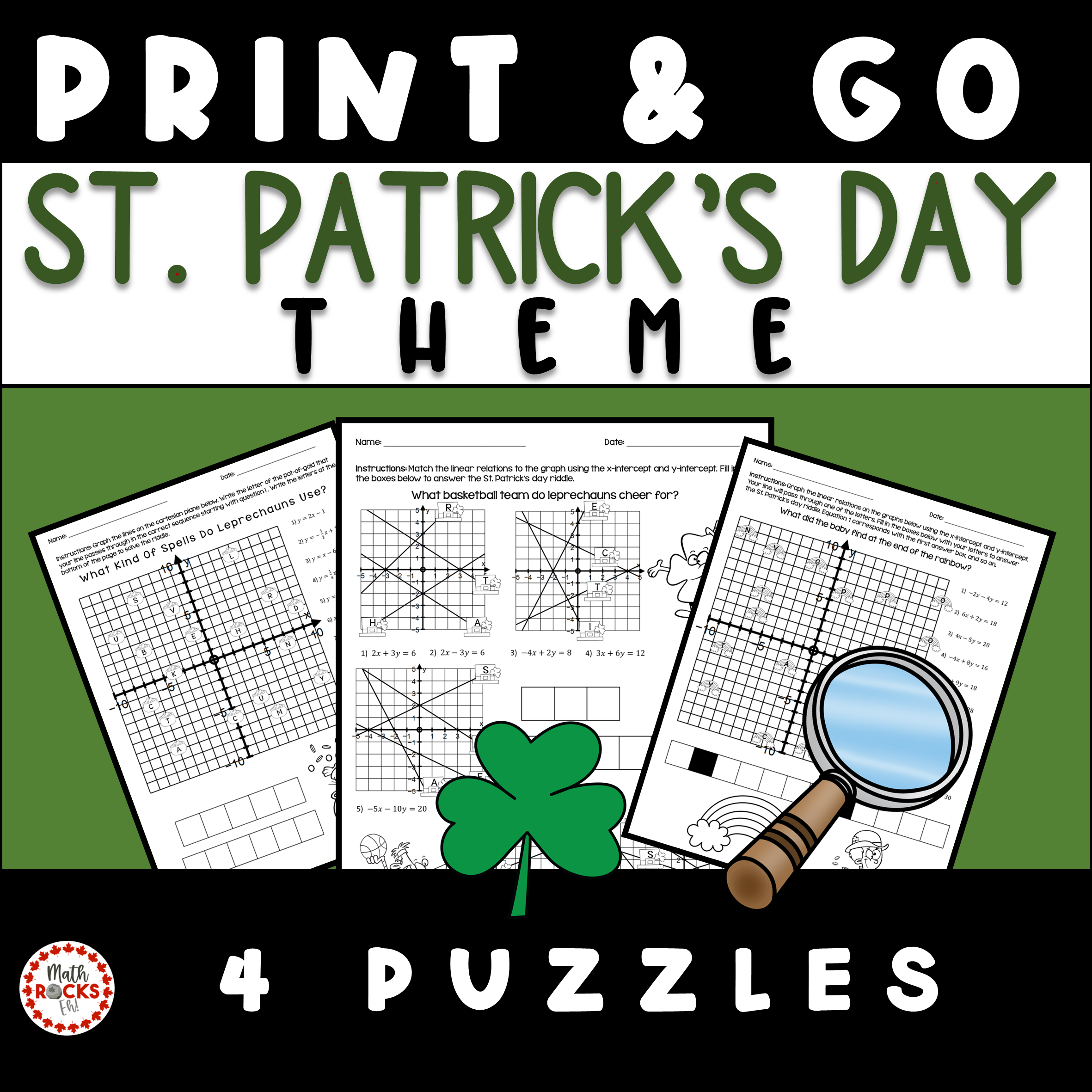 Linear Relations Graphing Lines St. Patrick's Day Puzzle Printable Math ...