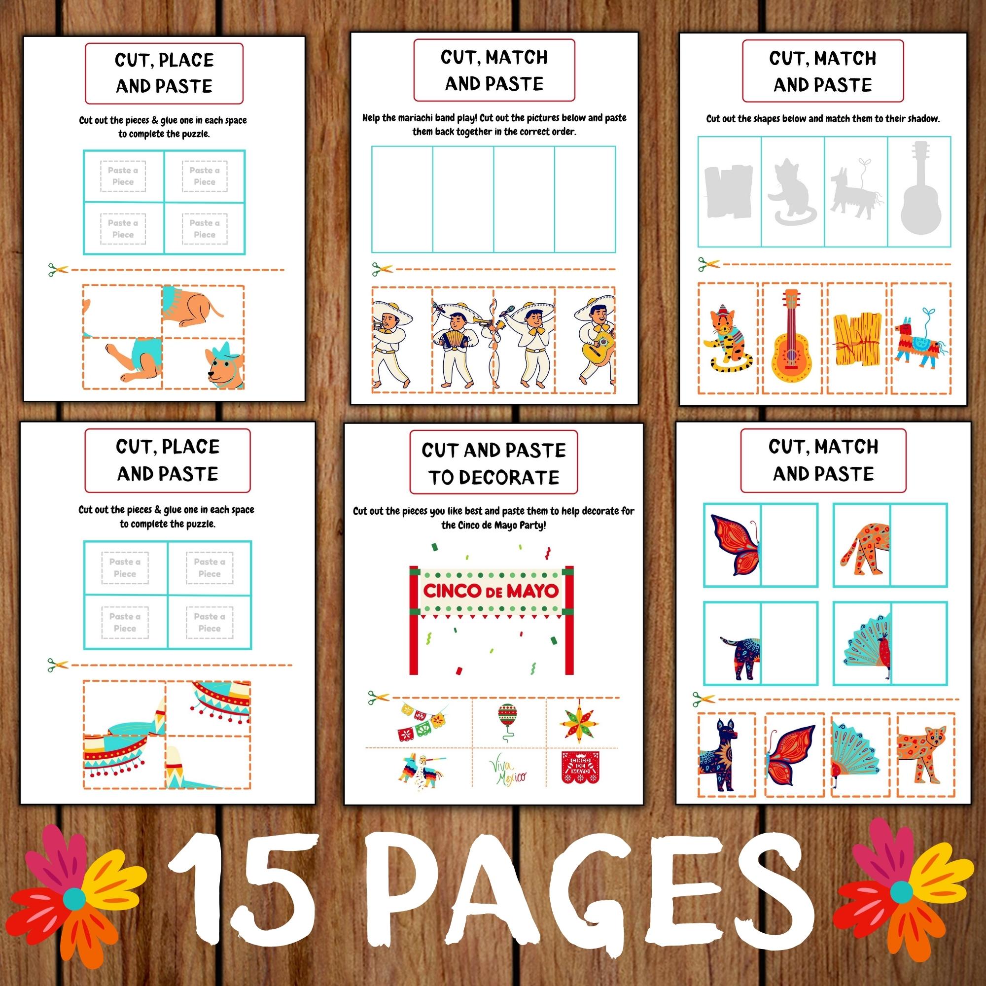 Cinco De Mayo Themed Cut and Paste Worksheets | Cinco De Mayo Cutting ...