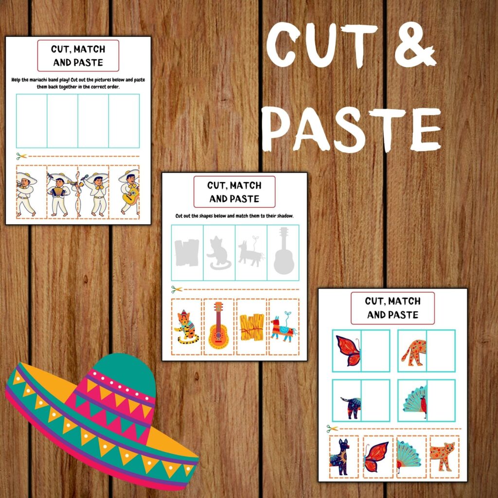 Cinco De Mayo Themed Cut and Paste Worksheets | Cinco De Mayo Cutting ...