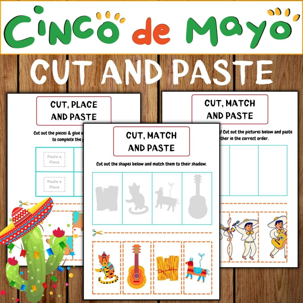 Cinco De Mayo Themed Cut and Paste Worksheets | Cinco De Mayo Cutting ...
