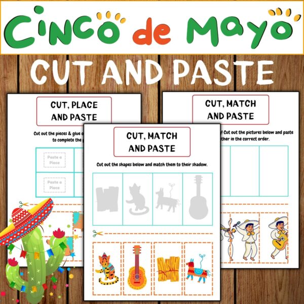 Cinco De Mayo Themed Cut and Paste Worksheets | Cinco De Mayo Cutting ...