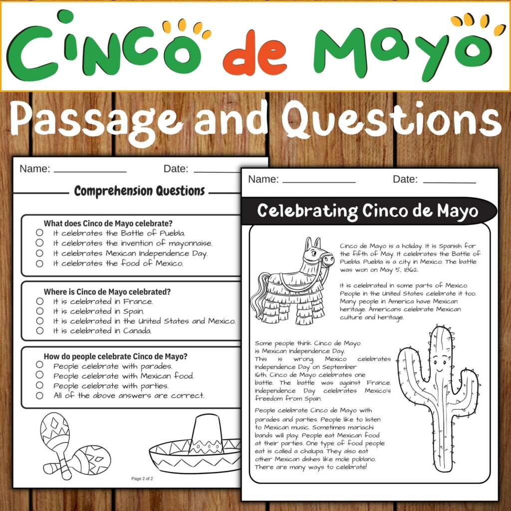 Cinco De Mayo Reading Comprehension Passages | Mexican Fiesta Cinco De ...