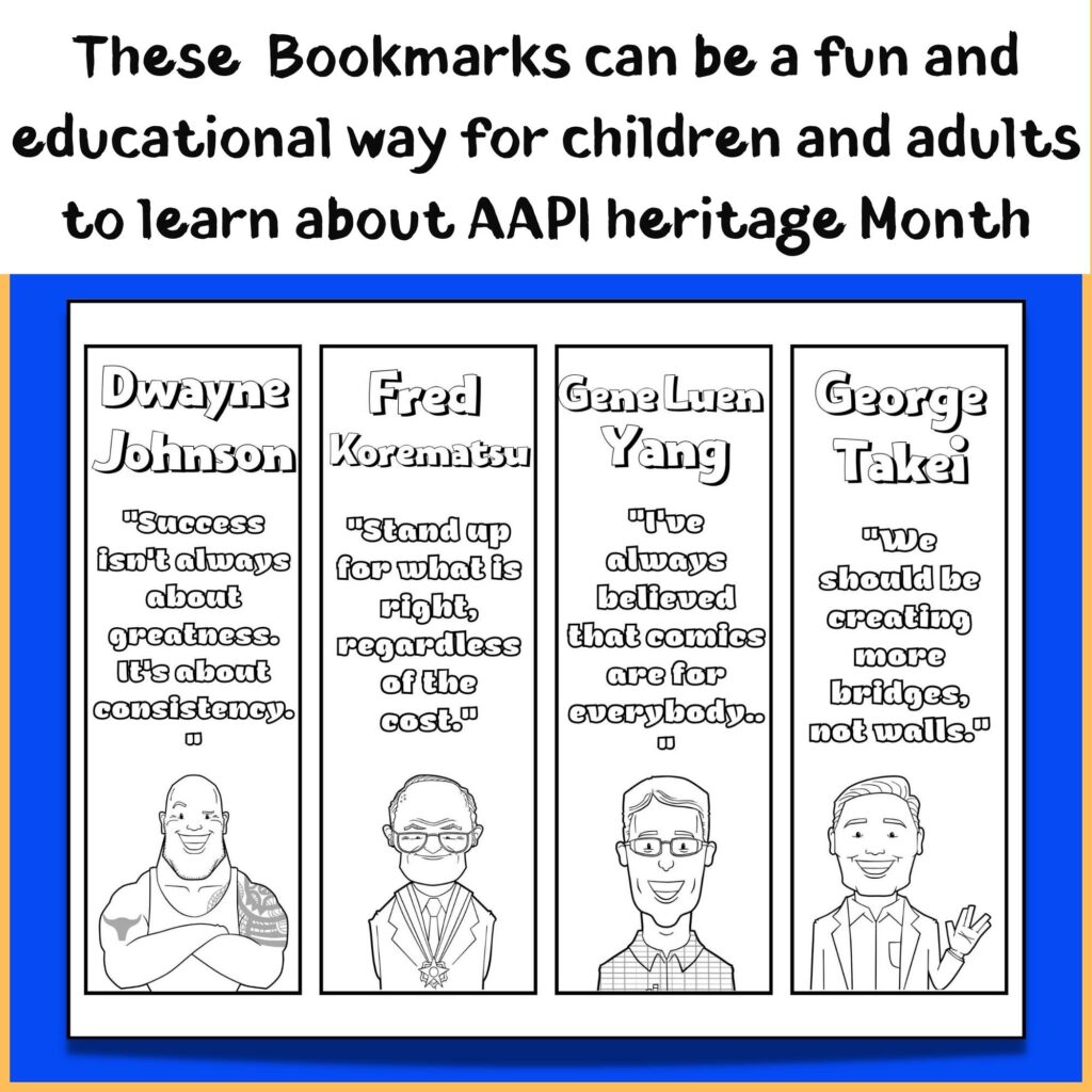 Asian American & Pacific Islanders Coloring Bookmarks With Famous ...