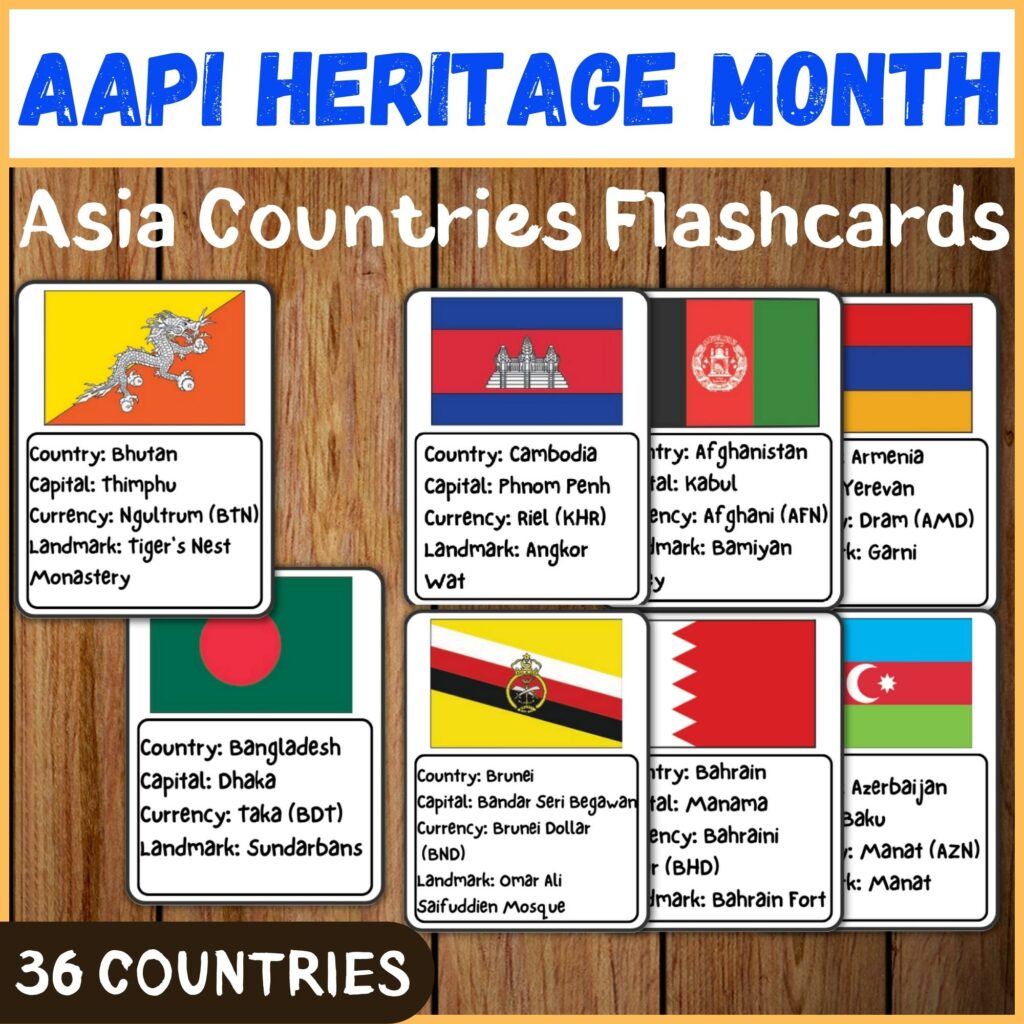 AAPI Heritage Month Countries Flag Flashcards | Capitals, Currency ...