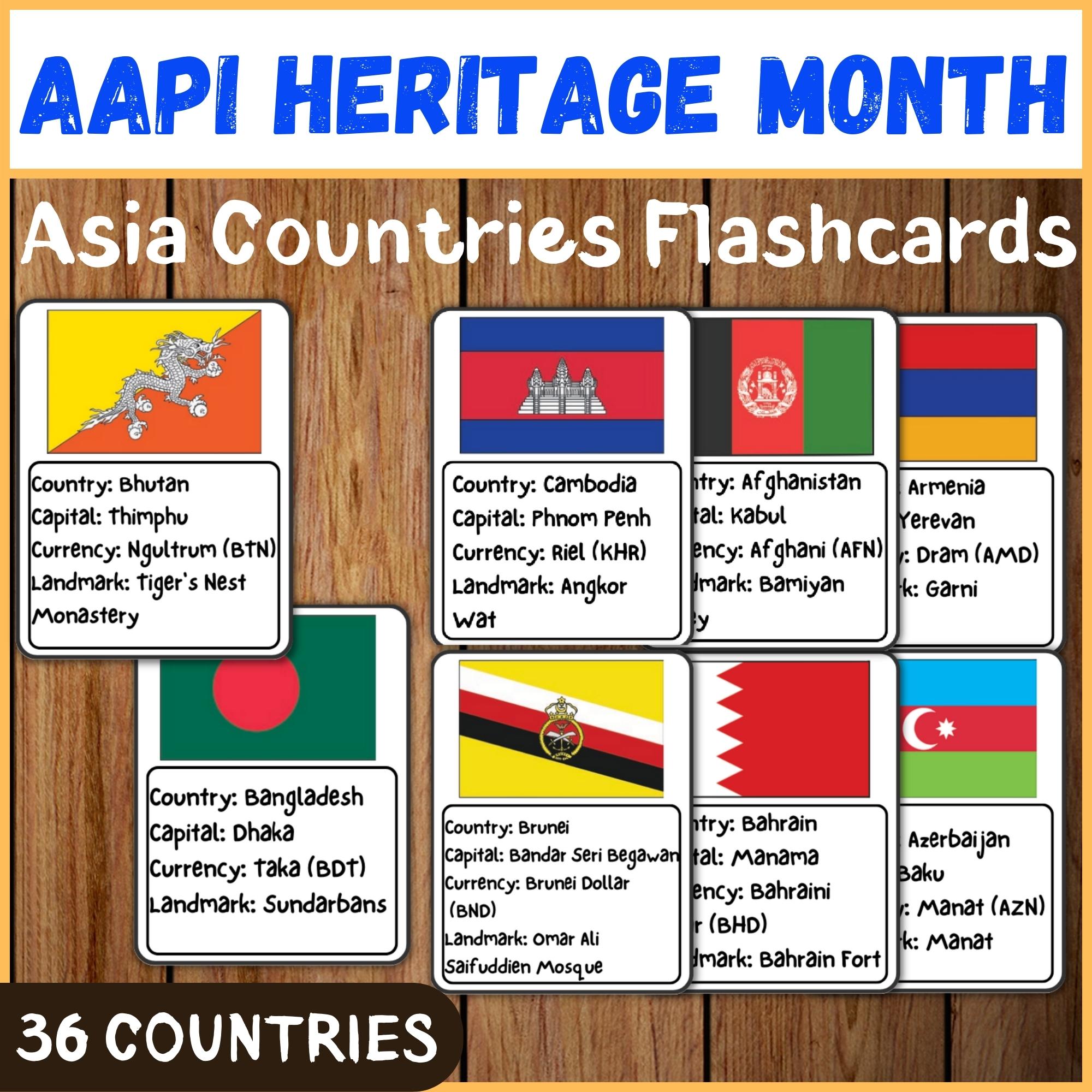 AAPI Heritage Month Countries Flag Flashcards | Capitals, Currency ...