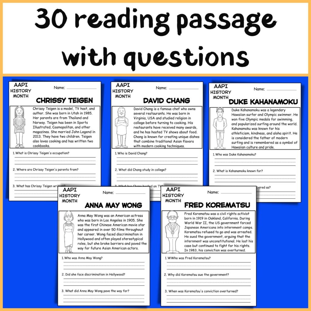 AAPI Heritage Month Reading Passages | 30 Figures in AAPI Reading ...