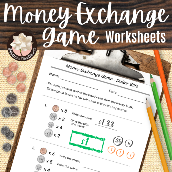 Money Exchange Game Counting Coins Worksheets - Montessori Money ...