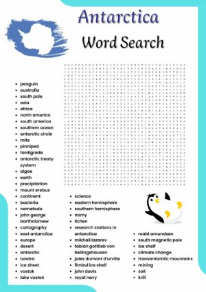 Antarctica word search Puzzle worksheet activities for kids | Made By ...