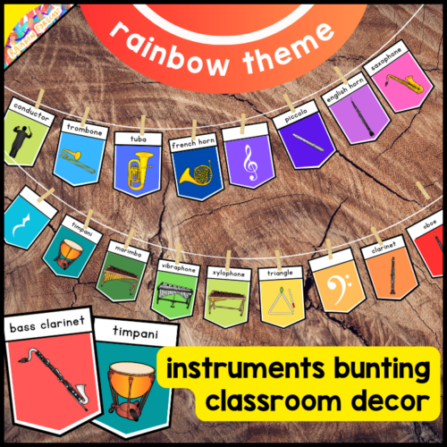 Rainbow Themed Bunting Orchestra Instruments for Music Band Rooms ...
