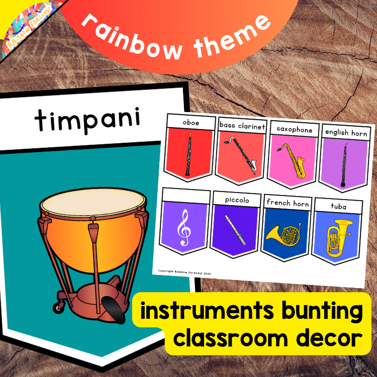 Rainbow Themed Bunting Orchestra Instruments for Music Band Rooms ...