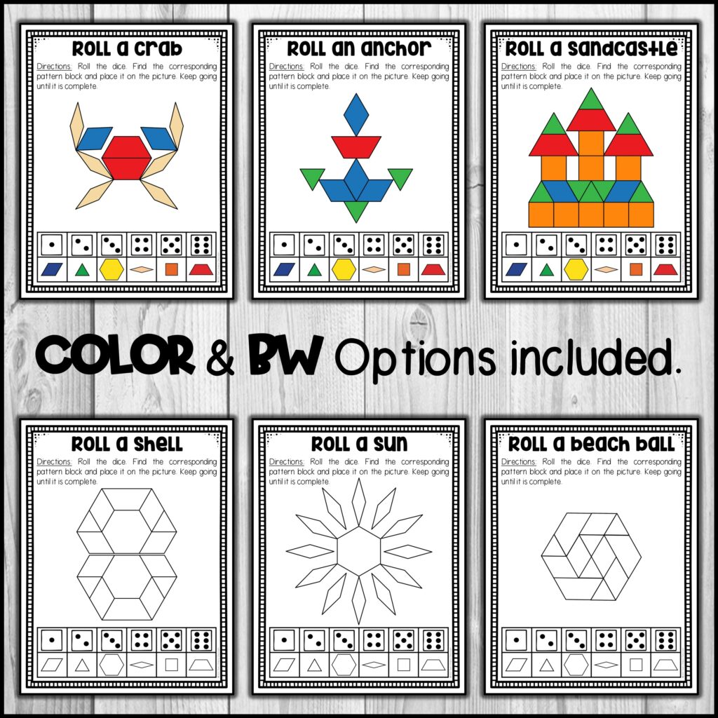 Summer Pattern Block Mats - Summer Math Game - Shapes Center | Made By ...