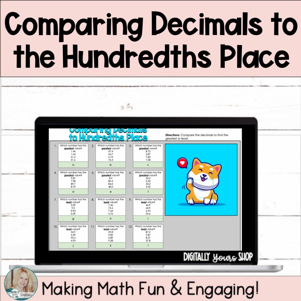 Comparing Decimals to the Hundredths Place Digital Self-Checking ...