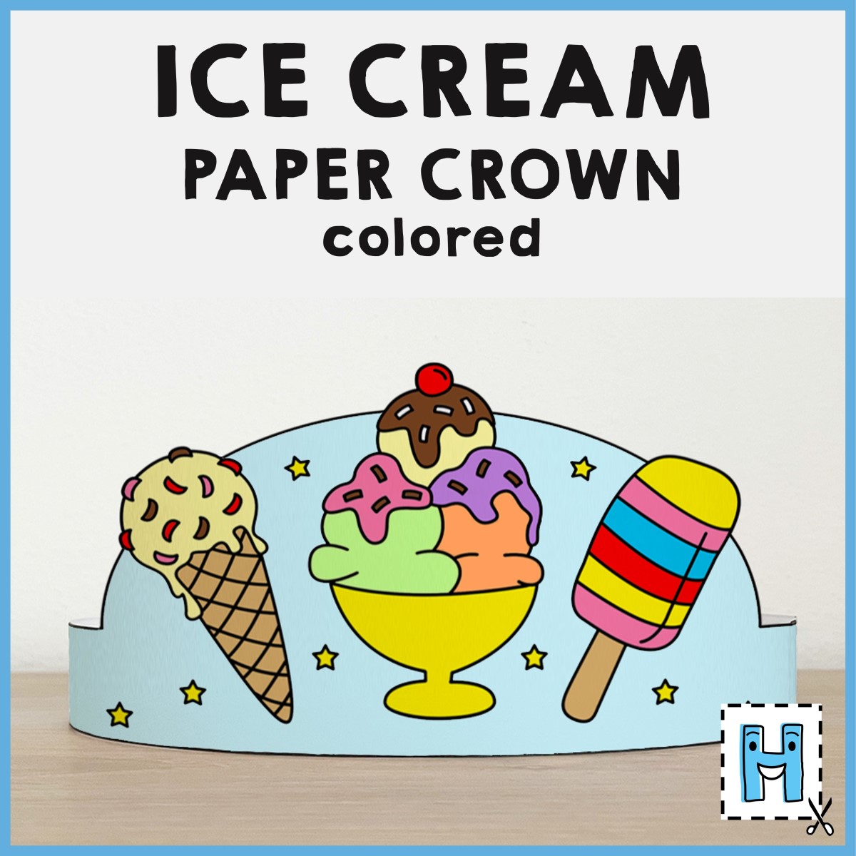 Ice Cream Paper Crown Headband Printable Costume Spring Summer Craft ...