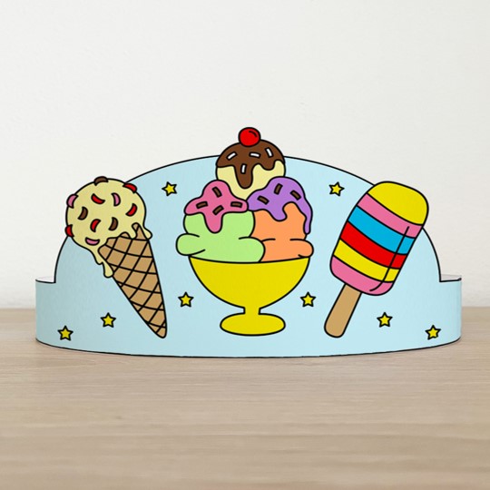 Ice Cream Paper Crown Headband Printable Costume Spring Summer Craft ...