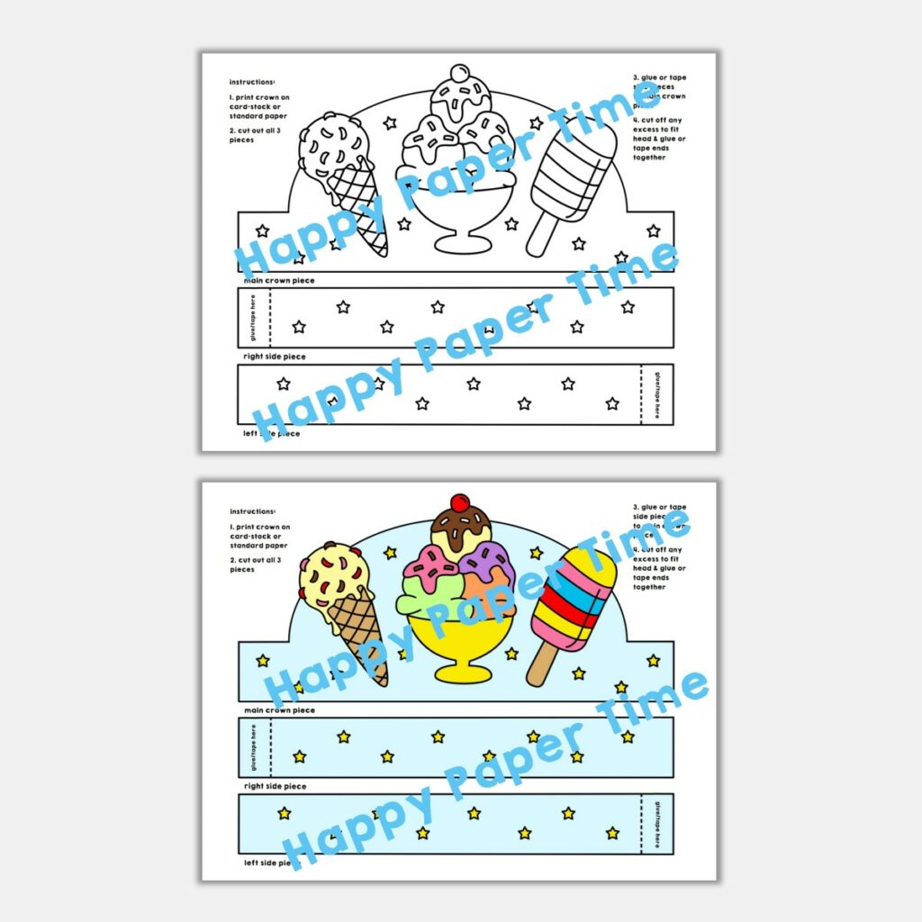Ice Cream Paper Crown Headband Printable Coloring Spring Summer Craft ...