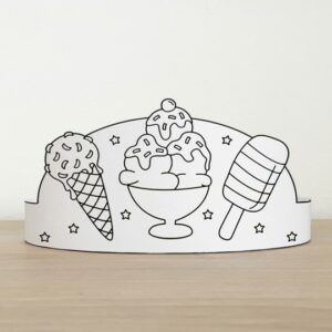 Ice Cream Paper Crown Headband Printable Coloring Spring Summer Craft ...