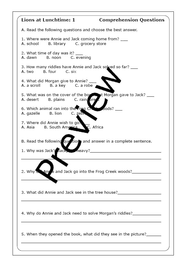 Magic Tree House "Lions at Lunchtime" worksheets | Made By Teachers