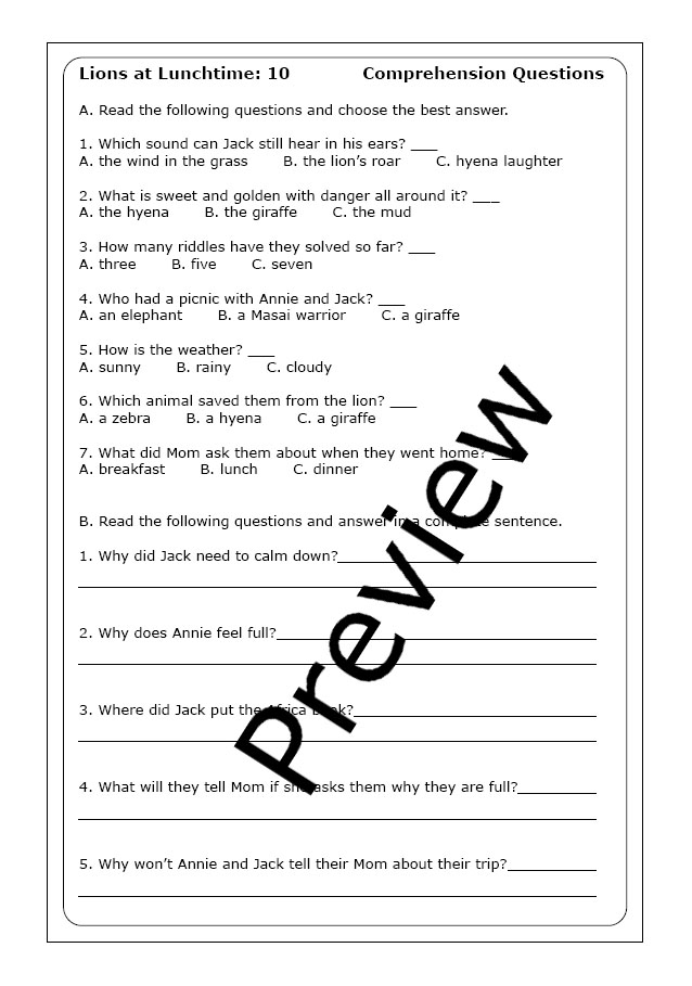 Magic Tree House "Lions at Lunchtime" worksheets | Made By Teachers