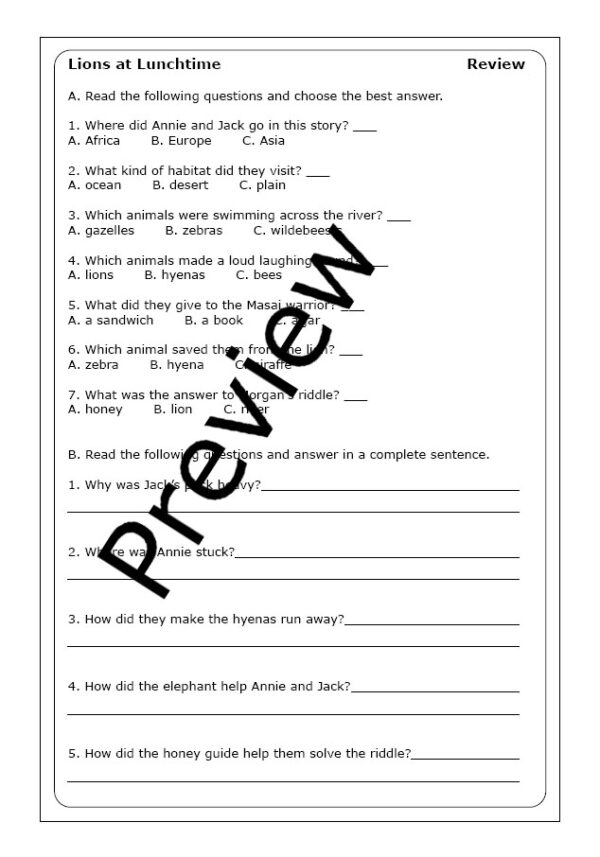 Magic Tree House "Lions at Lunchtime" worksheets | Made By Teachers