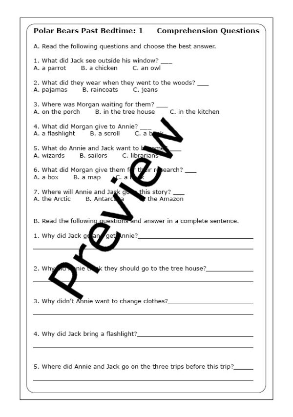 Magic Tree House "Polar Bears Past Bedtime" worksheets - Made By Teachers