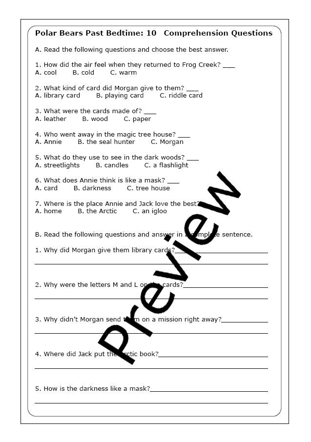 Magic Tree House "Polar Bears Past Bedtime" worksheets | Made By Teachers