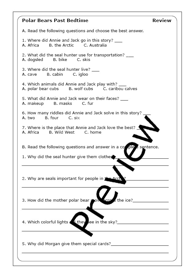 Magic Tree House "Polar Bears Past Bedtime" worksheets | Made By Teachers