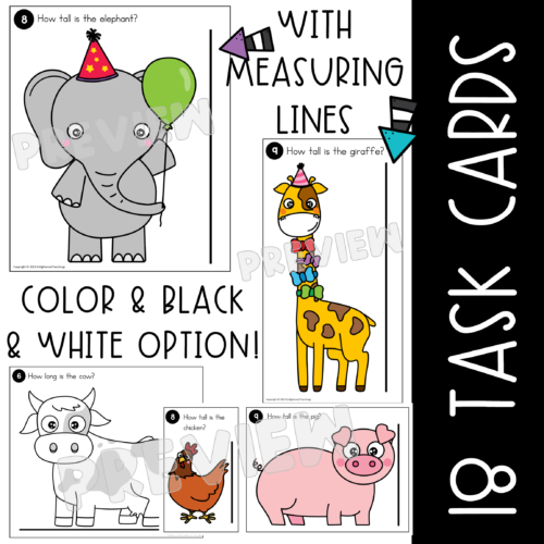 Animal Measurement Task Cards Non Standard Farm & Zoo Animal ...