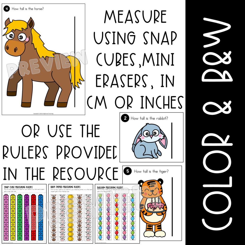 Animal Measurement Task Cards Non Standard Farm & Zoo Animal ...