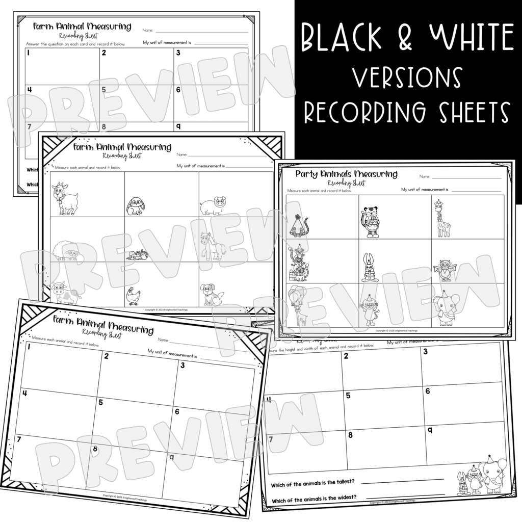 Animal Measurement Task Cards Non Standard Farm & Zoo Animal ...