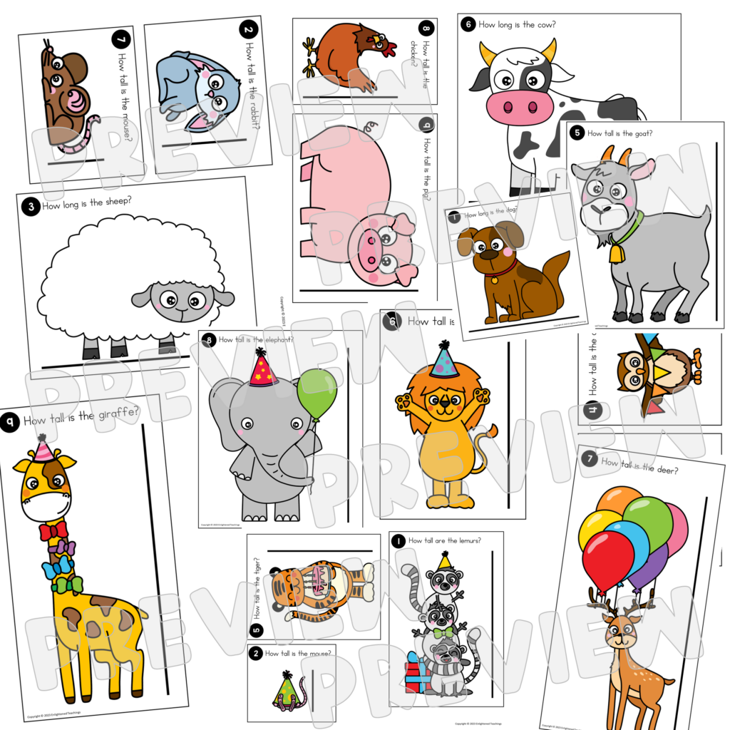 Animal Measurement Task Cards Non Standard Farm & Zoo Animal ...