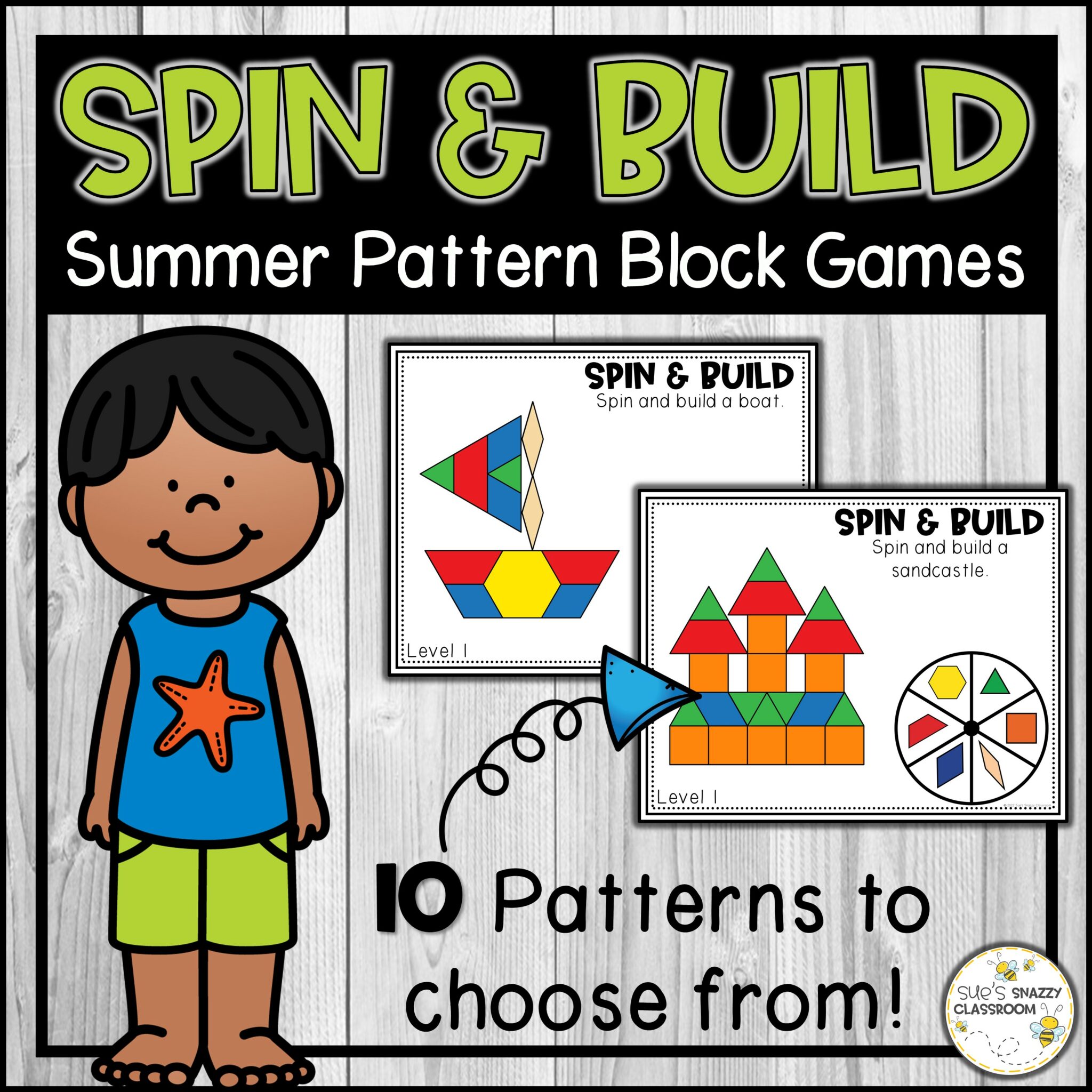 Summer Spin & Build Pattern Block Games - Math Center - Shape Activity ...