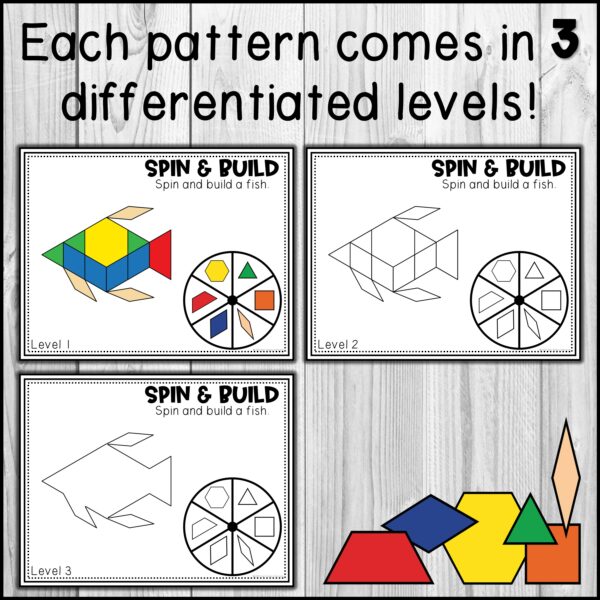 Summer Spin & Build Pattern Block Games - Math Center - Shape Activity ...