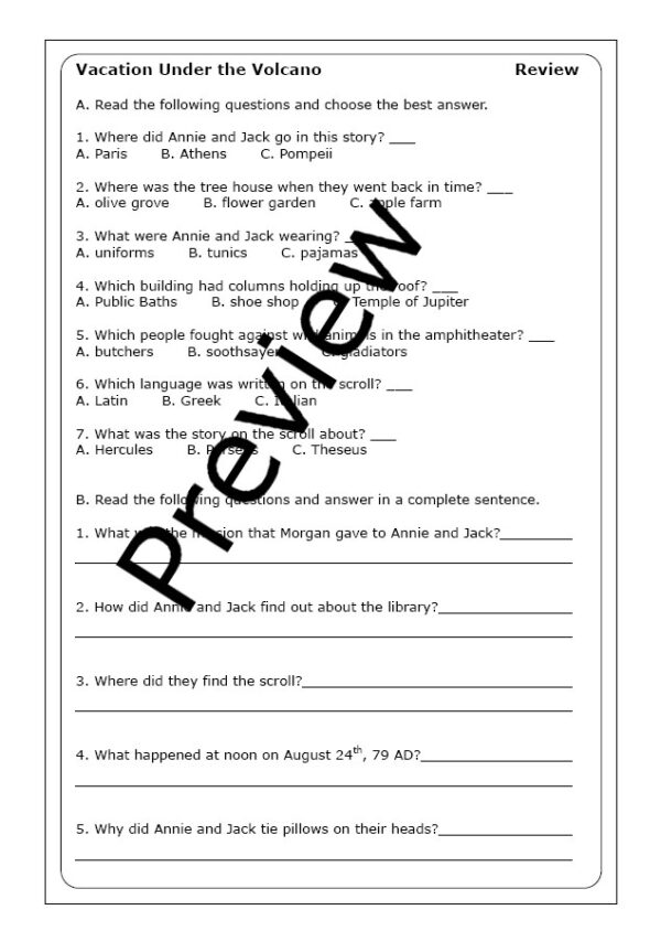 Magic Tree House "Vacation Under the Volcano" worksheets | Made By Teachers