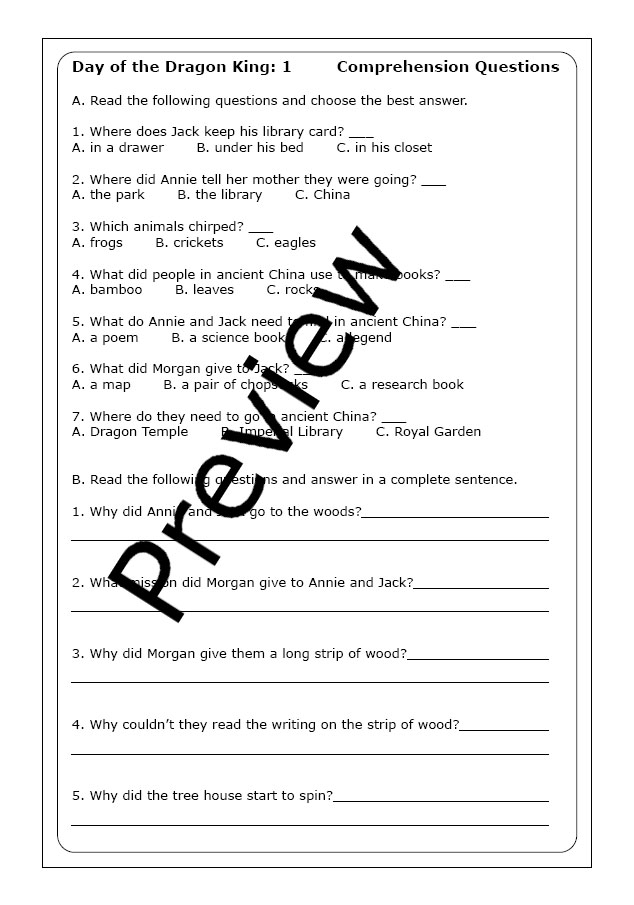Magic Tree House "Day of the Dragon King" worksheets | Made By Teachers