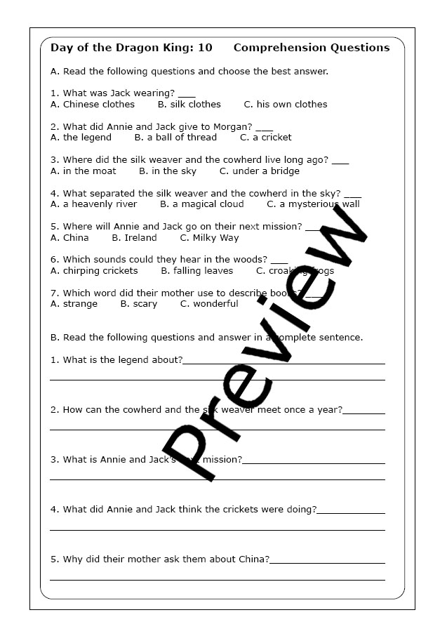 Magic Tree House "Day of the Dragon King" worksheets | Made By Teachers