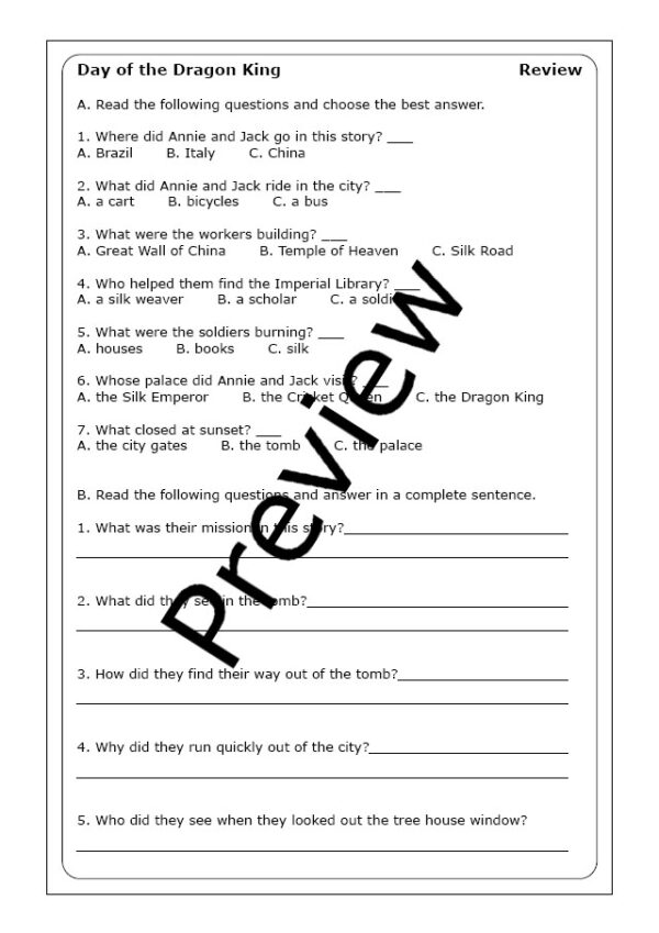 Magic Tree House "Day of the Dragon King" worksheets | Made By Teachers