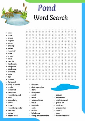 Pond word search Puzzle worksheet activities for kids | Made By Teachers