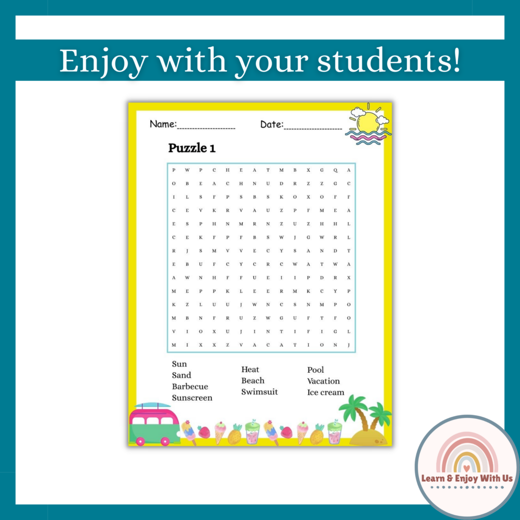 Summer Word Search Activity For 1st And 2nd Grade | End Of Year ...