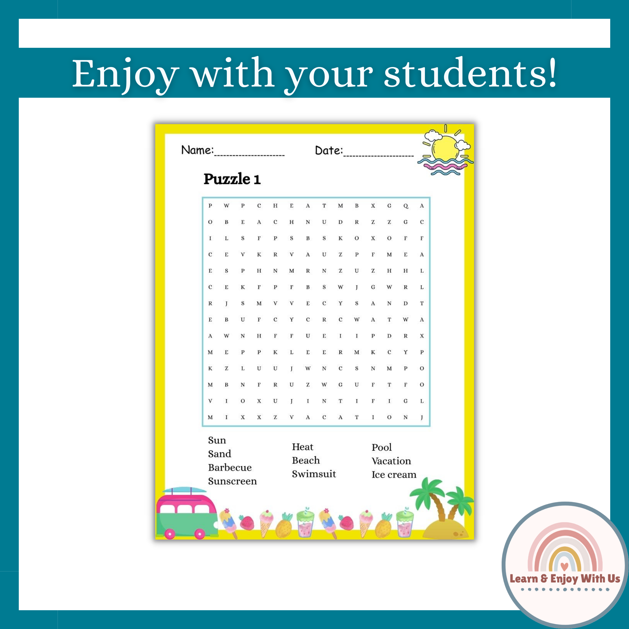 Summer Word Search Activity For 1st And 2nd Grade | End Of Year ...