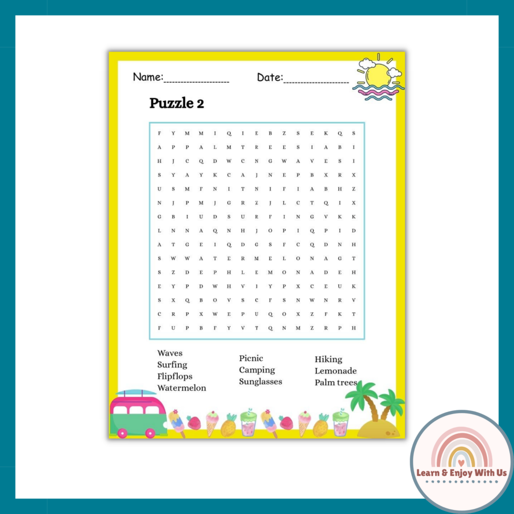 Summer Word Search Activity For 1st And 2nd Grade | End Of Year ...