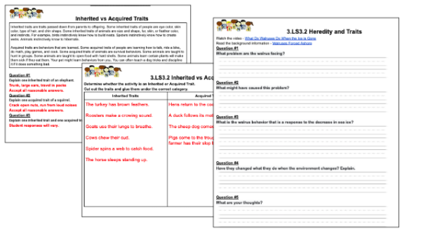 3rd Grade Inherited vs Acquired Traits 3.LS3.2 Activities | Made By ...
