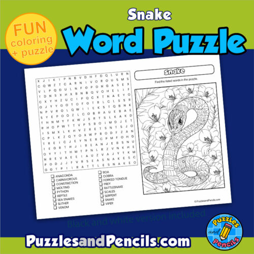 Snake Word Search Puzzle Activity Page and Coloring | Wordsearch | Made ...